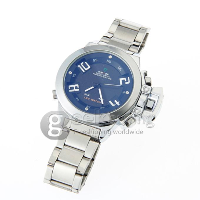 WeiDe WH-1008 Quartz LED Men's Wrist Watch with Steel Watchband