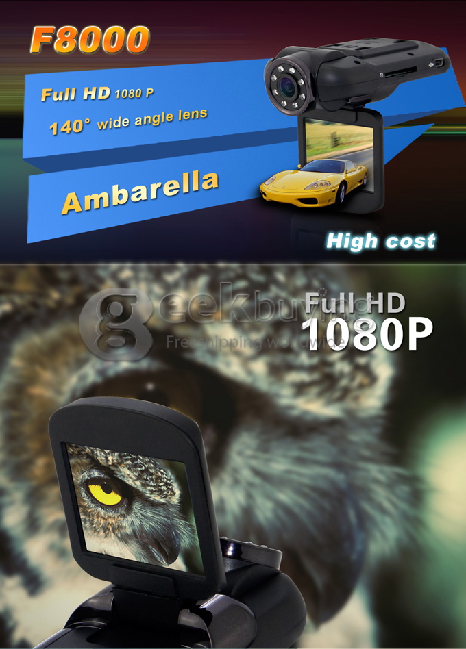 Car DVR F8000 Ambarella H.264 1080P 2" 140 Degrees Night Vision