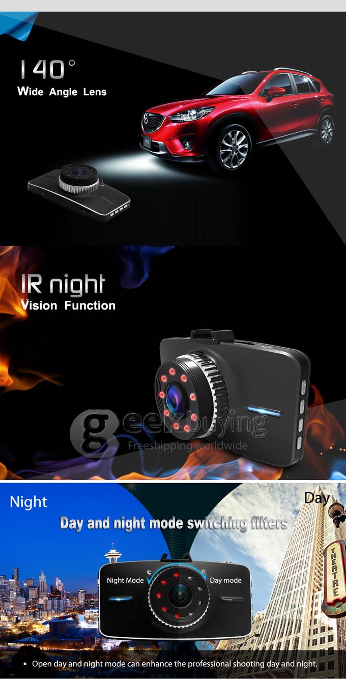 G5WB Allwinner A10 Dual Lens 1080P+720P 3.0" 140 Angle Car DVR IR