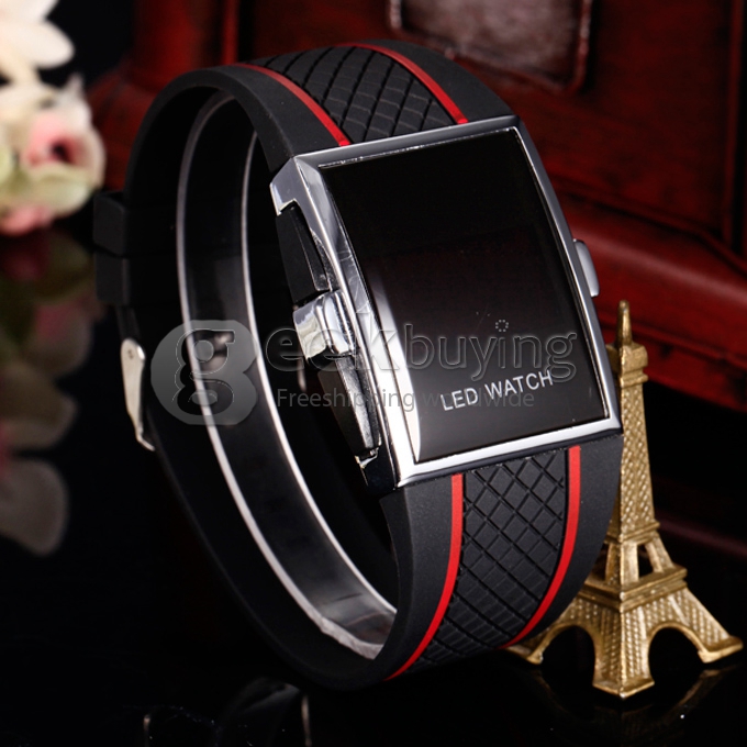 Makibes Unisex Red LED Digital Rectangle Dial Silicone Band Watch