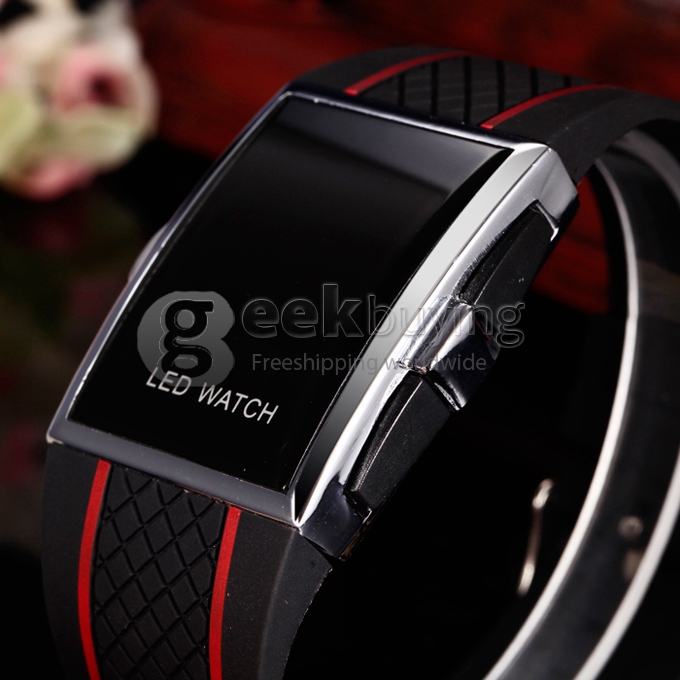 Makibes Unisex Red LED Digital Rectangle Dial Silicone Band Watch