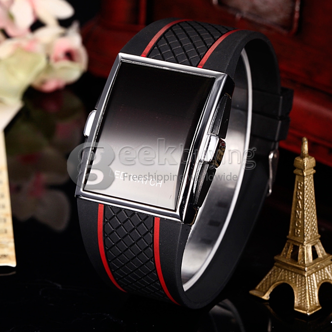 Makibes Unisex Red LED Digital Rectangle Dial Silicone Band Watch