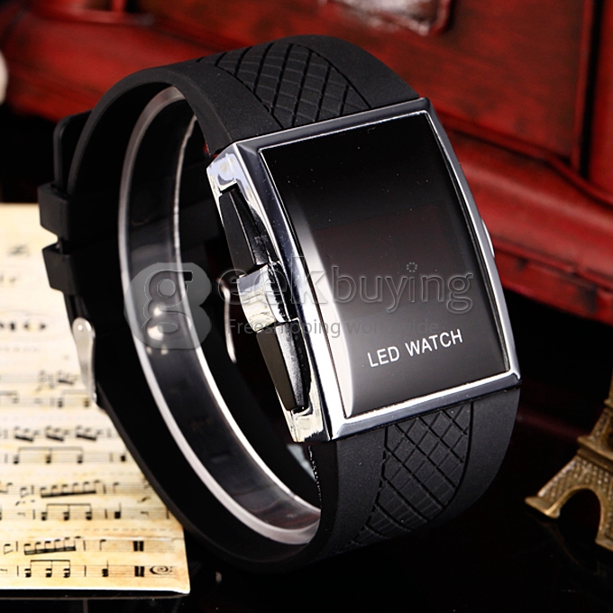 Makibes Unisex Red LED Digital Rectangle Dial Silicone Band Watch