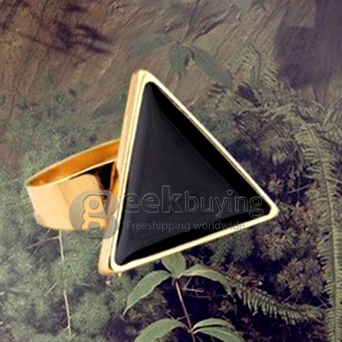 Personalized Glazed Triangle Finger Ring for Women - Black