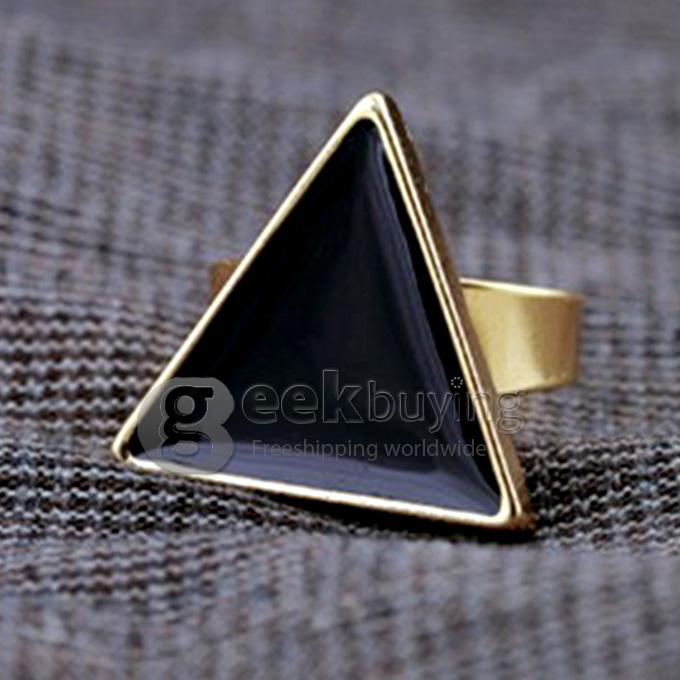 Personalized Glazed Triangle Finger Ring for Women - Black