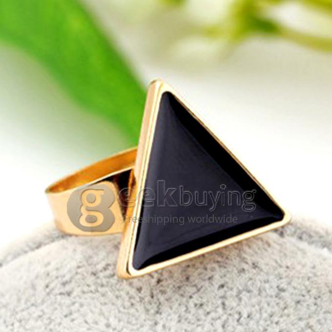 Personalized Glazed Triangle Finger Ring for Women - Black