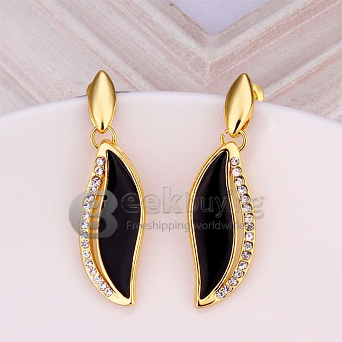 Long Pattern Earrings Ear Pins with Rhinestones for Women