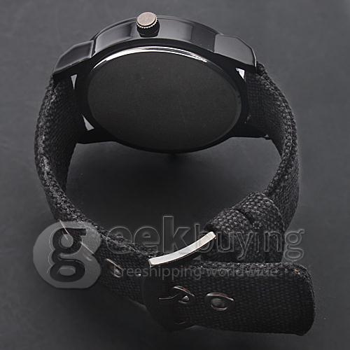 Men's Fabric Band Black Dial 2 Time Zone Analog Quartz Watch