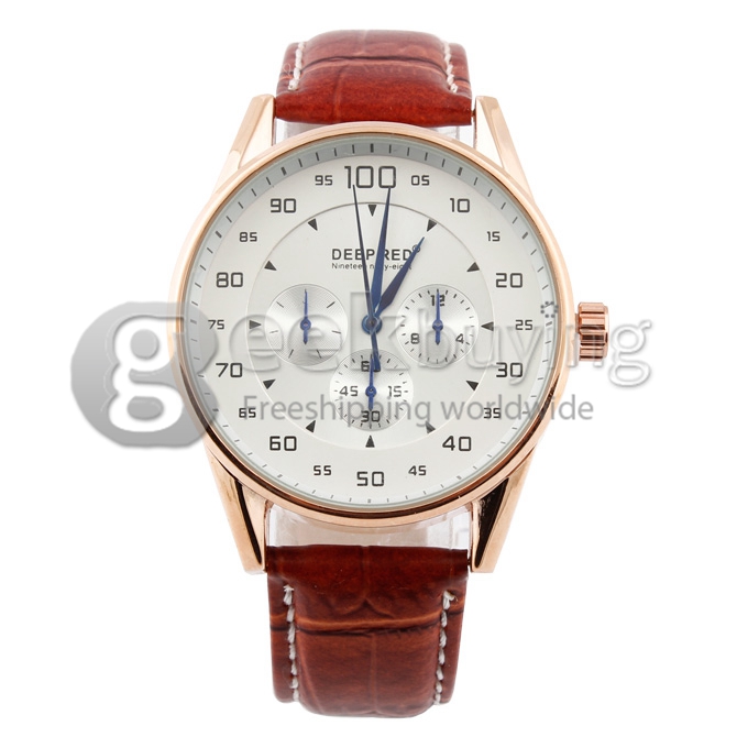 DEEP RED 2130 Gold Case Round Dial Leather Unisex Quartz Watch