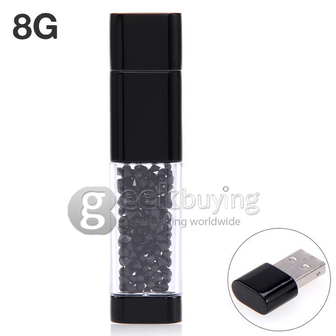8G USB Flash Disk Memory Stick Drive with Blink CZ Diamond Black