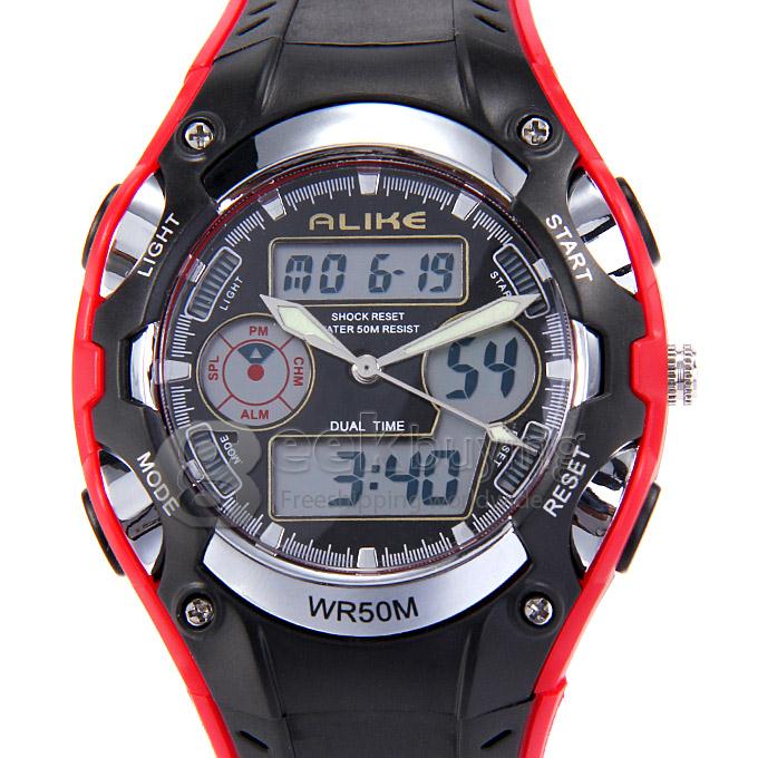 LED Alloy Quartz Rubber Strap 50 Meters Waterproof Sport Watch