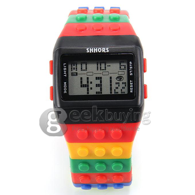 Unisex LED Block Brick Style Rubber Strap Digital Quartz Watch