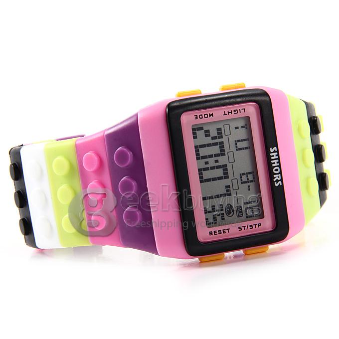 Unisex LED Block Brick Style Rubber Strap Digital Quartz Watch