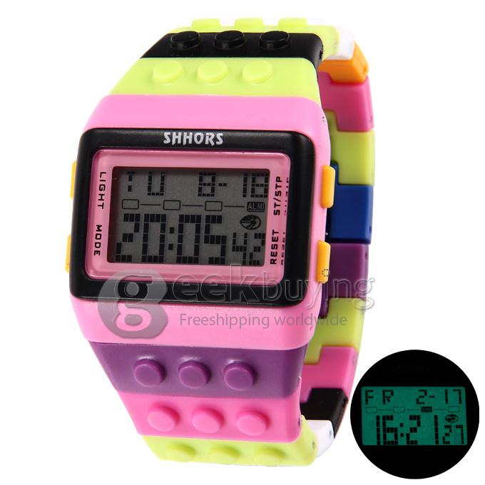 Unisex LED Block Brick Style Rubber Strap Digital Quartz Watch