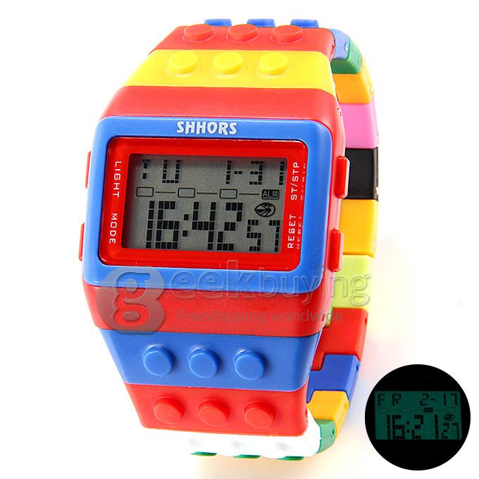 Unisex LED Block Brick Style Rubber Strap Digital Quartz Watch