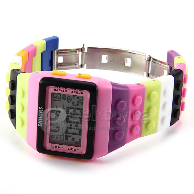 Unisex LED Block Brick Style Rubber Strap Digital Quartz Watch