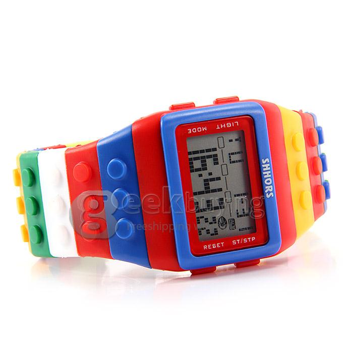 Unisex LED Block Brick Style Rubber Strap Digital Quartz Watch