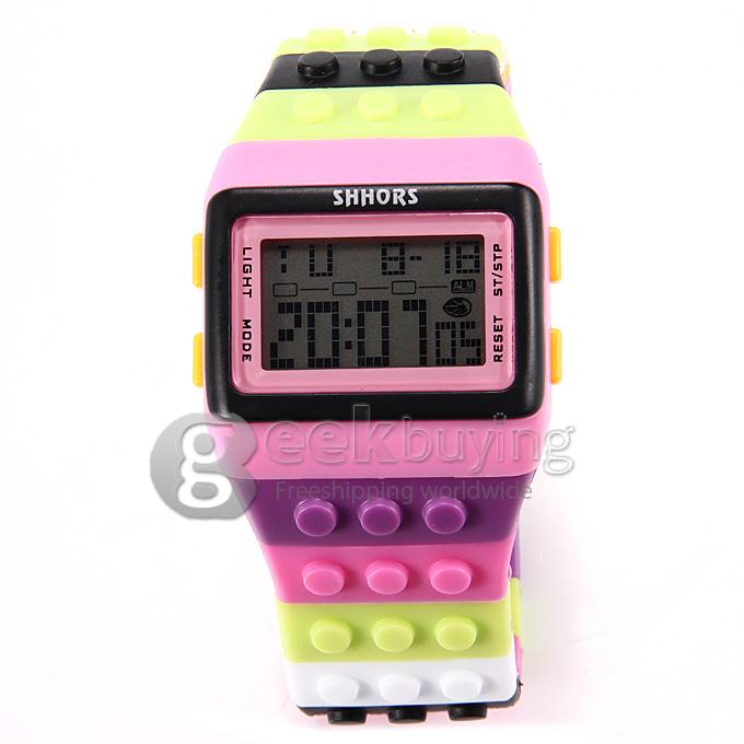 Unisex LED Block Brick Style Rubber Strap Digital Quartz Watch