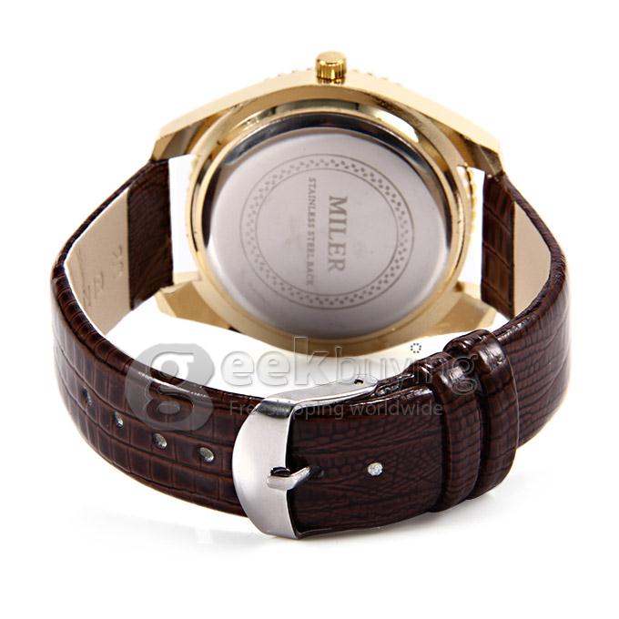 MILER A8236 Unisex Leather Band Analog Quartz Watch with Diamond