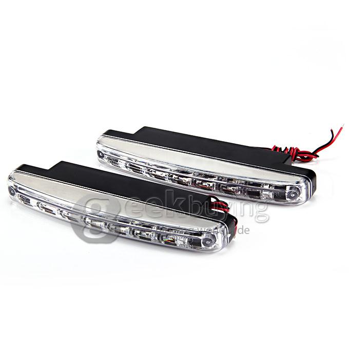 Universal White 8-LED Daytime Running Fog Lights for Car (Pair)