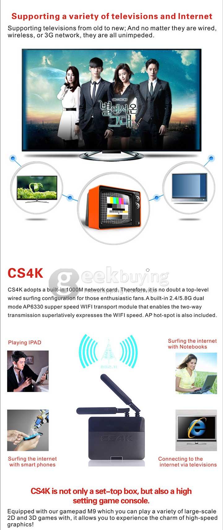 Karaoke CS4K RK3288 Android 4.4 TV BOX 2.4G/5G WIFI 5.0mp Camera