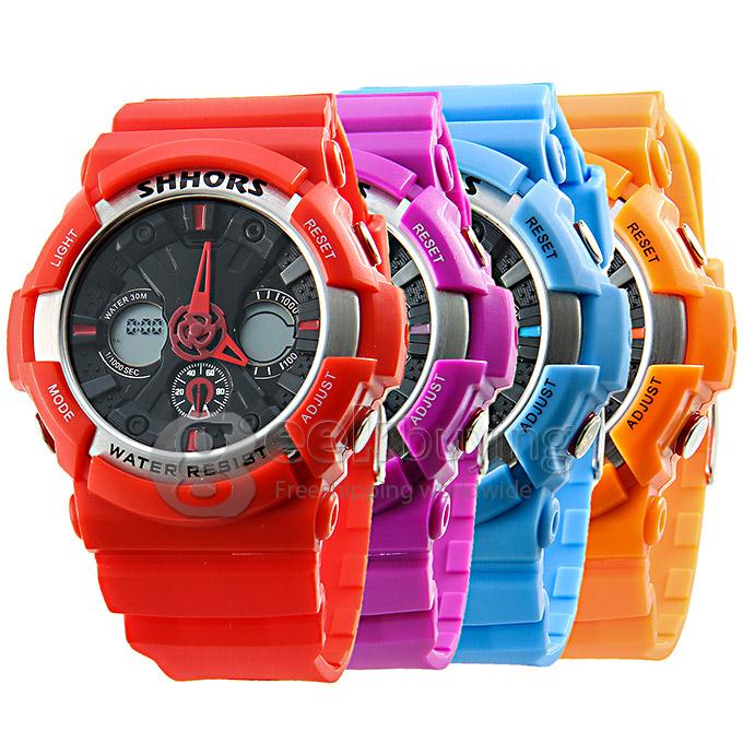 SHHORS 763 LED Rubber Band Analog-Digital Sport Quartz Watch for Man