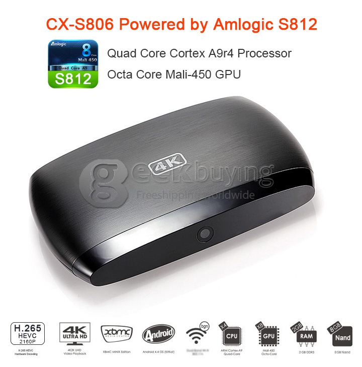 CX-S806 Amlogic S812 Quad Core 2.0GHz Android 4.4 TV BOX H.265 XBMC