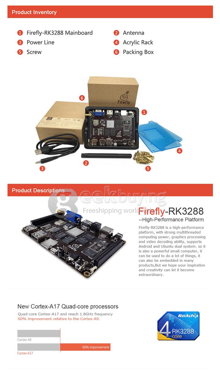 Firefly RK3288 Cortex-A17 Processor Development Board 4G/32G