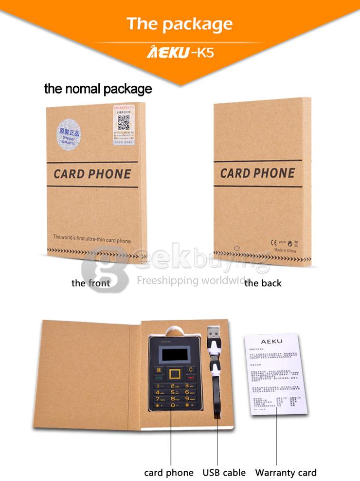 AEKU K5 1.0 inch MTK Single Core Mini Pocket Card Cell Phones