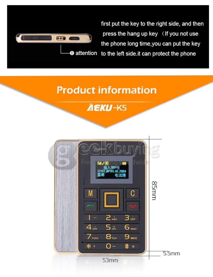 AEKU K5 1.0 inch MTK Single Core Mini Pocket Card Cell Phones