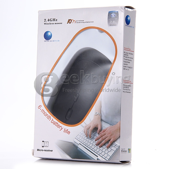 Ultra Slim Wireless 2.4GHz 1600 DPI Portable Design USB Optical Mouse ...