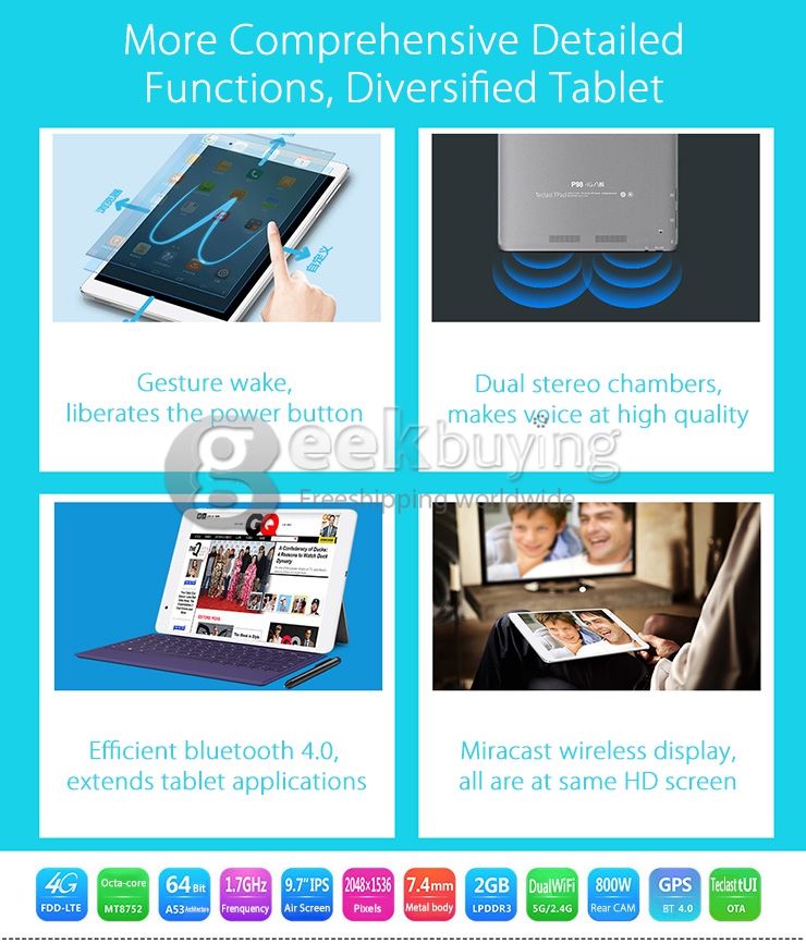 Teclast P98 4G Android 4.4 Phone Call Tablet PC 4G/3G/2G