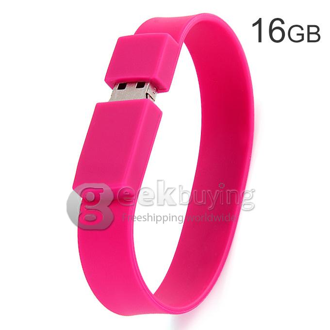 16GB Silicone Bracelet U Disk - Rose Red