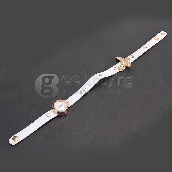 PL128 New Fashion Butterfly Rivet Bracelet Watch Women Leather Wrist ...