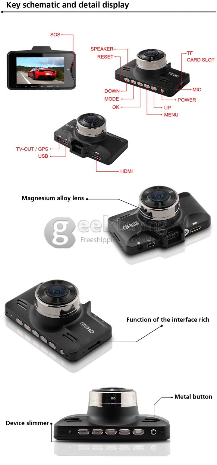 GS98C Original Ambarella A7LA70 Car DVR Full HD Video Recorder