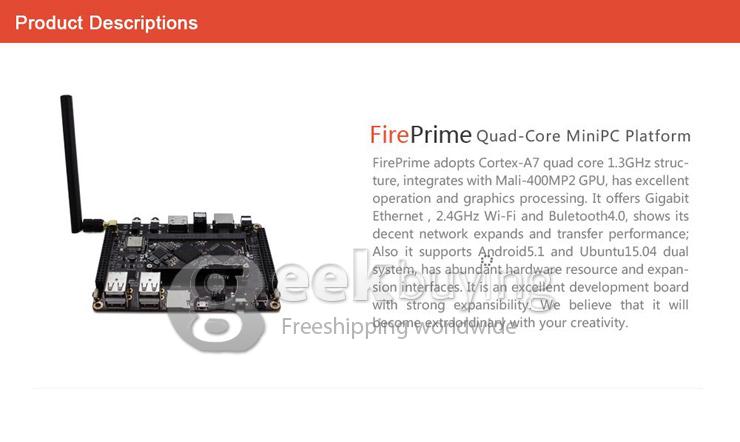 FirePrime Ubuntu 15.04 Android5.1 CPU Development Board