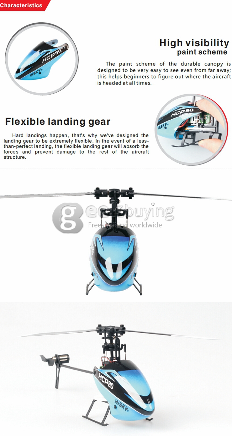 Hisky HCP80 V2 6CH RC Helicopter 3D 6 Axis Gyro With HT-8