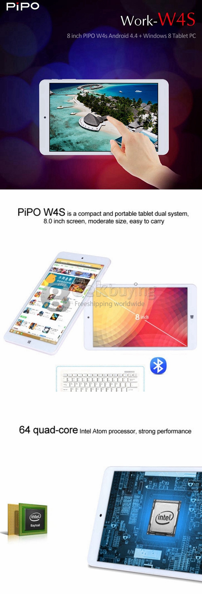 PIPO W4S Dual OS 8 Inch 2GB/64GB Windows8.1 & Android4.4