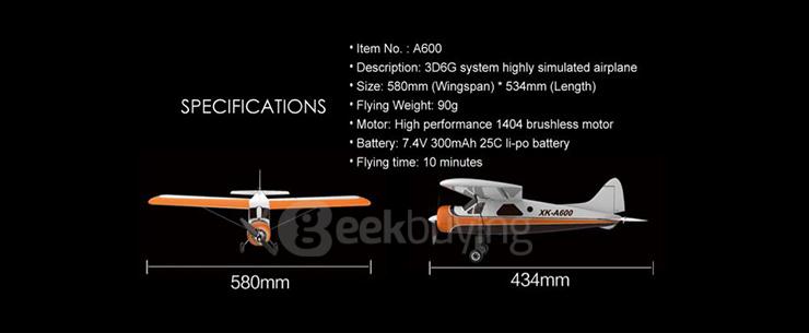XK DHC-2 A600 5CH RC Glider 3D 6G System Brushless Fixed Wing Airplane