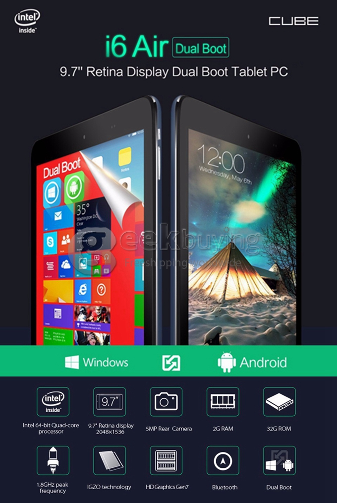 Cube i6 Air Dual OS 2GB/32GB Intel Z3735F Quad Core 1.8GHz Tablet PC