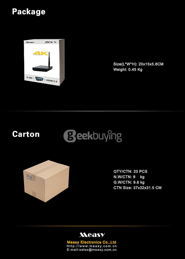 Measy B4T Android 5.1 4K TV BOX RK3368 Octa Core 1G/8G 802.11 b/g/n