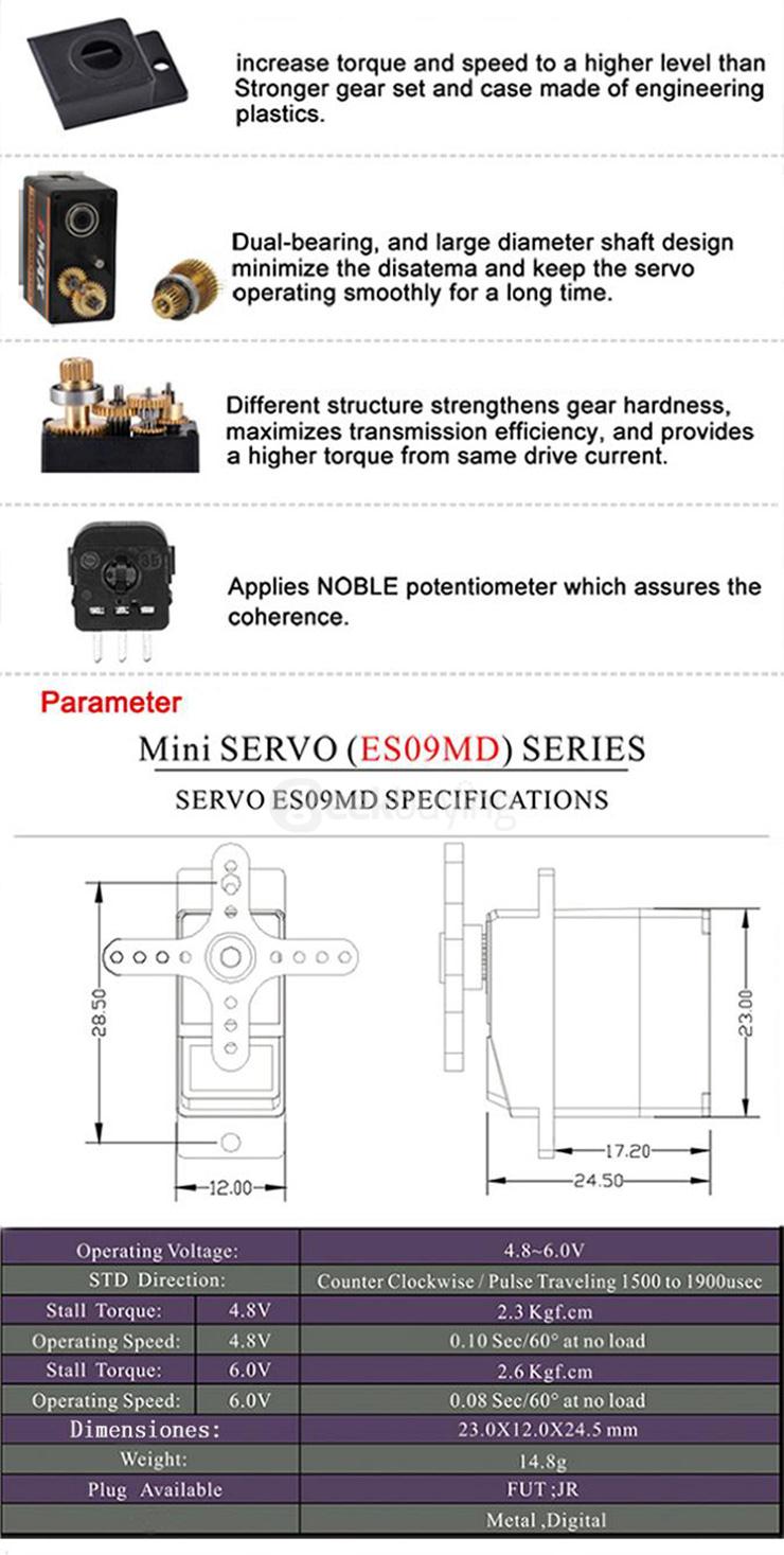 EMAX ES09MD Digital Swash Servo With Metal Gear