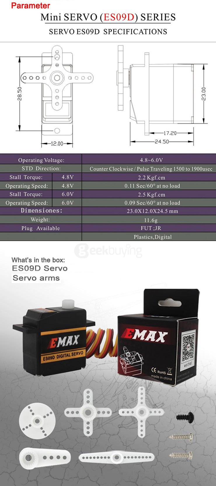 EMAX ES09D Digital Swash Servo For 450 Helicopter
