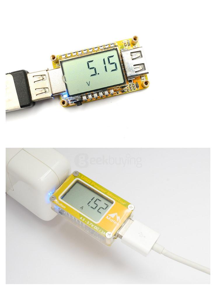 Matek USB LCD Display Voltmeter Ampere Meter Power Capacity Tester