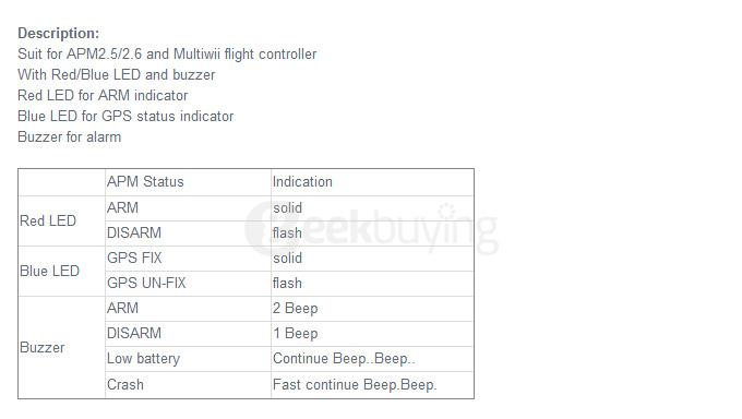 APM2.5/2.6/2.8 MWC Flight Controller Light/Buzzer Indicator V1.0