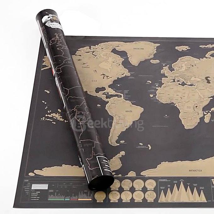 Black Luxury Scratch World Map Cylinder Packing Home Decor Gift
