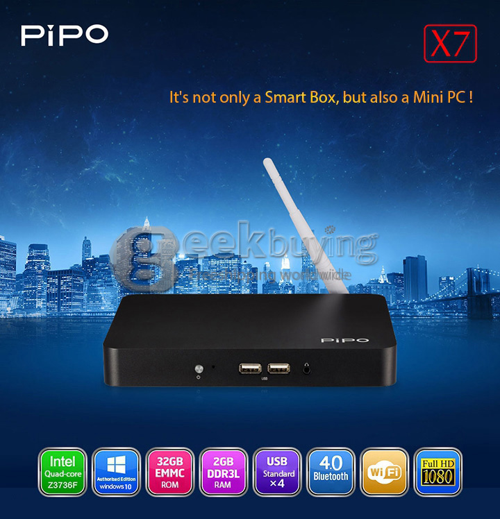 PIPO X7 Windows 10 Smart Mini PC TV Box Media Player 2G RAM 32G ROM