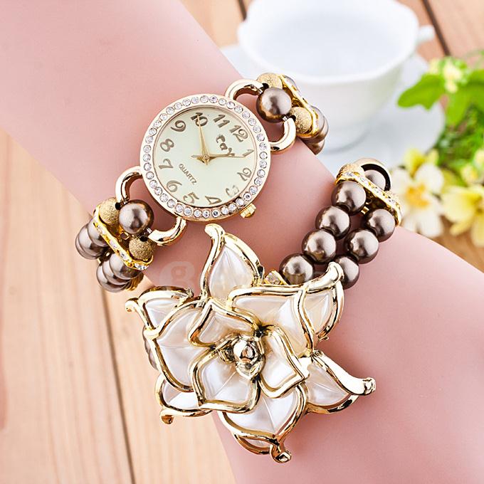 Circular Dial Metal Flower Shape Watch Ladies Bracelets