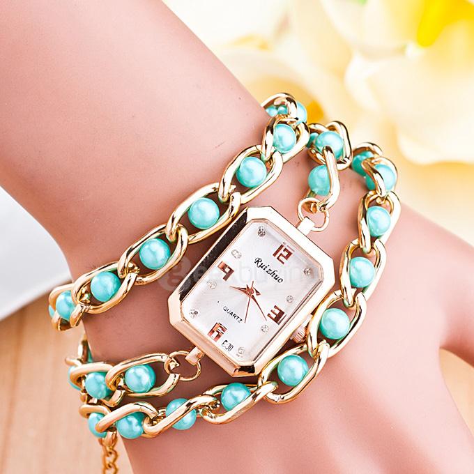 6915 Pearl Beads Watch Ladies Watches with Gold Square Clip