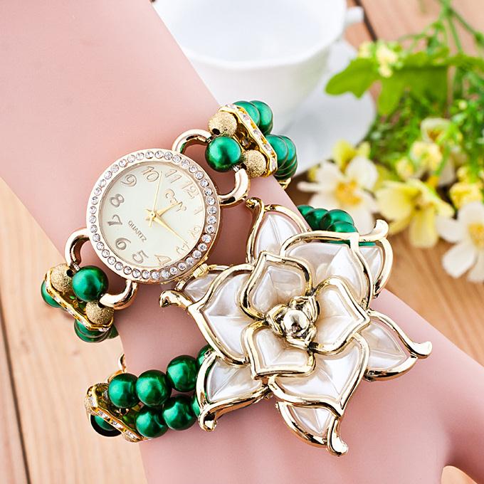 Circular Dial Metal Flower Shape Watch Ladies Bracelets